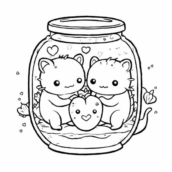 Download Cute Animals in a Jar Holding a Heart Coloring pages Online ...