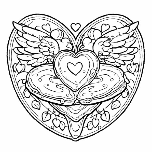 Download Heart-shaped Cake Design with Wings Coloring pages Online ...