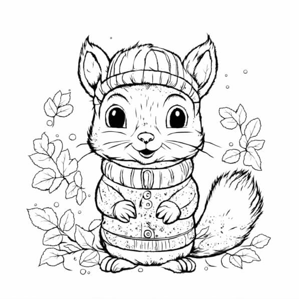 Download Playful Squirrel Character in Sweater Coloring pages Online ...