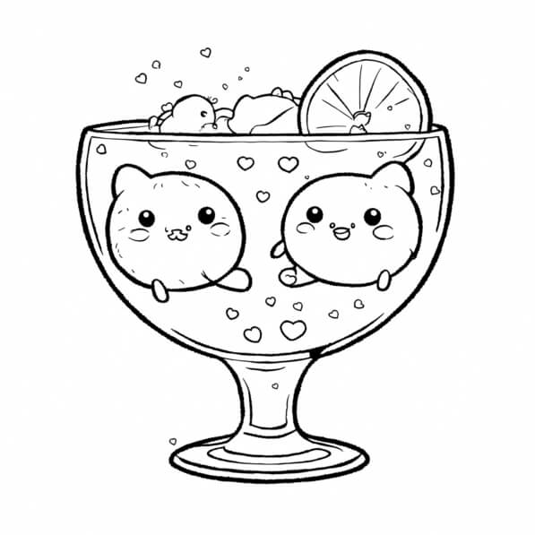 Download Cute Animals in a Drink Coloring pages Online - Creative Fabrica
