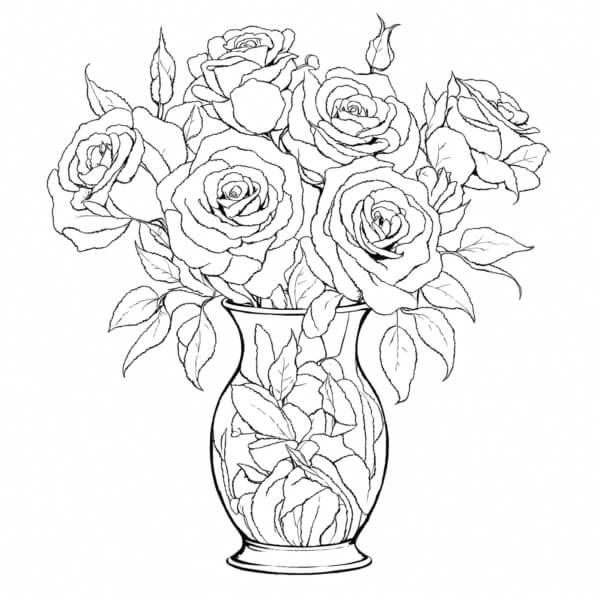 Download Lijntekening Vaas met Rozen Kleurplaten online op Creative Fabrica