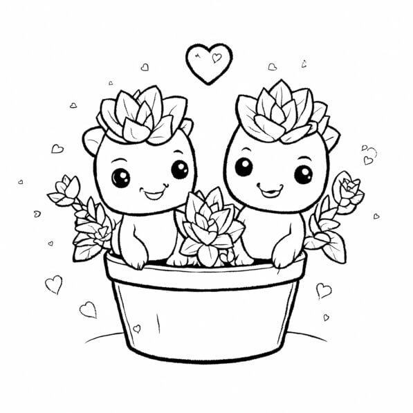 Download Cute Cartoon Creatures in a Flower Pot Coloring pages Online ...