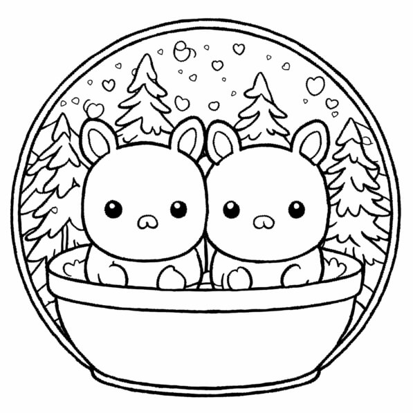 Download Cute Cartoon Rabbits in a Bowl Coloring pages Online ...