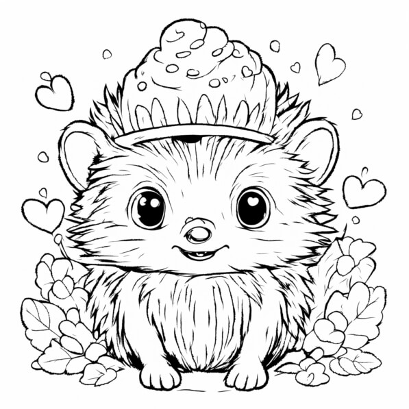 Download Cute Hedgehog Character with Dessert Hat Coloring pages Online ...