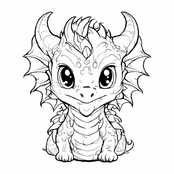 Download Cute Cartoon Dragon Line Art Coloring pages Online - Creative ...