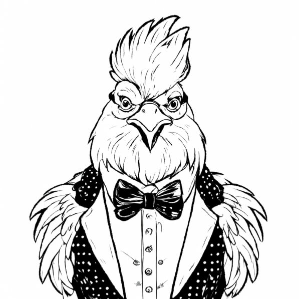 Download Dapper Chicken in Tuxedo Coloring pages Online - Creative Fabrica