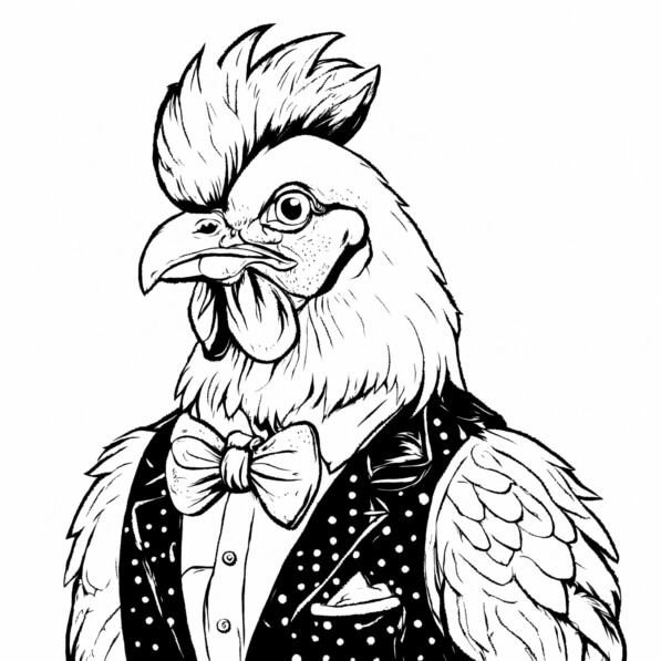 Download Dapper Chicken in Tuxedo Coloring pages Online - Creative Fabrica