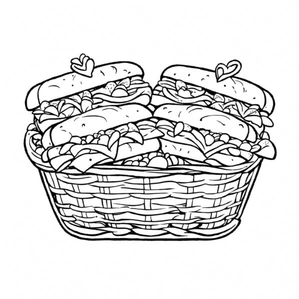 Download Basket of Sandwiches Coloring pages Online - Creative Fabrica