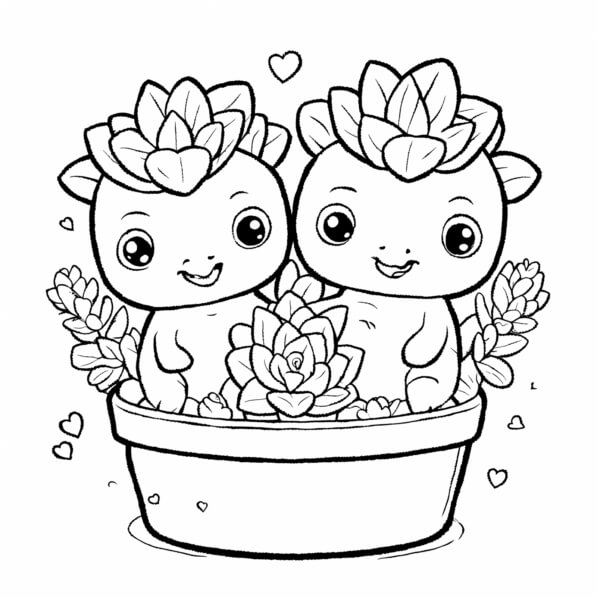 Download Cute Plant Creatures in a Flower Pot Coloring pages Online ...