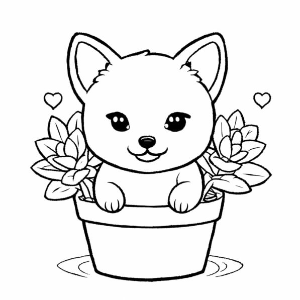Download Cute Animal in Flower Pot Coloring pages Online - Creative Fabrica