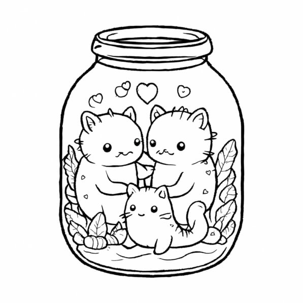 Download Cute Animals in a Jar Coloring pages Online - Creative Fabrica