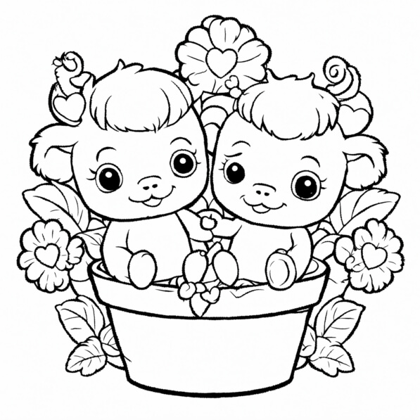 Download Cute Cartoon Animals in Flower Pot Coloring pages Online ...