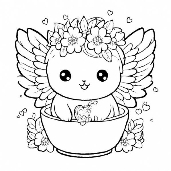 Download Cute Angelic Creature in a Flower Bowl Coloring pages Online ...