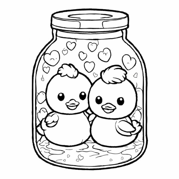 Descarga Patitos Lindos en un Tarro con Corazones Páginas para colorear ...