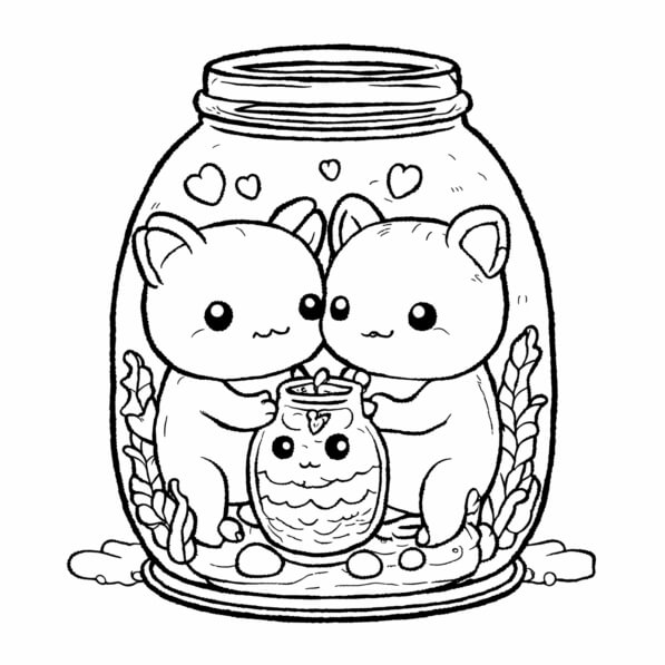 Download Cute Cartoon Animals in a Jar Coloring pages Online - Creative ...