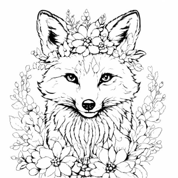 Download Floral Fox Illustration Coloring pages Online - Creative Fabrica