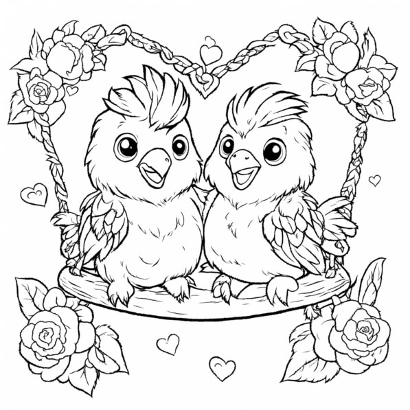 Download Cute Birds in Love Coloring pages Online - Creative Fabrica