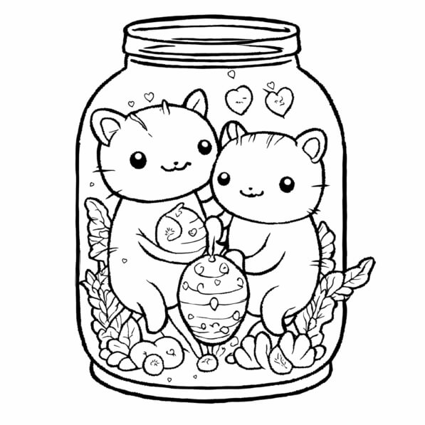 Download Cute Animals in a Jar with Easter Egg Coloring pages Online ...