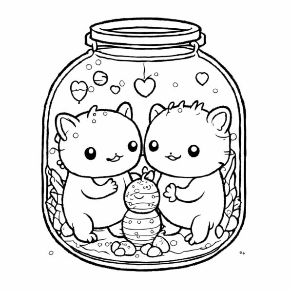 Download Cute Animals in a Jar Coloring pages Online - Creative Fabrica