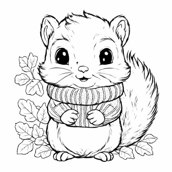 Download Cute Squirrel in Sweater with Leaves Coloring pages Online ...