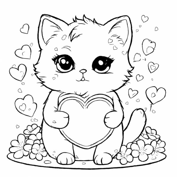 Descarga Gato de dibujos animados lindo sosteniendo un corazón Páginas ...