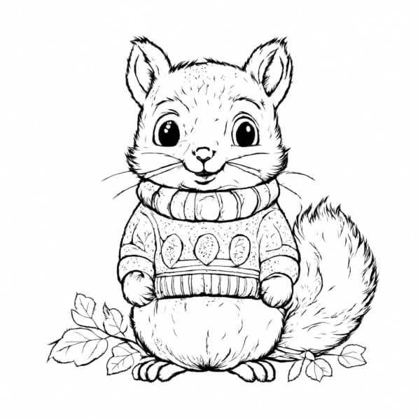 Download Cute Squirrel in a Sweater Coloring pages Online - Creative ...