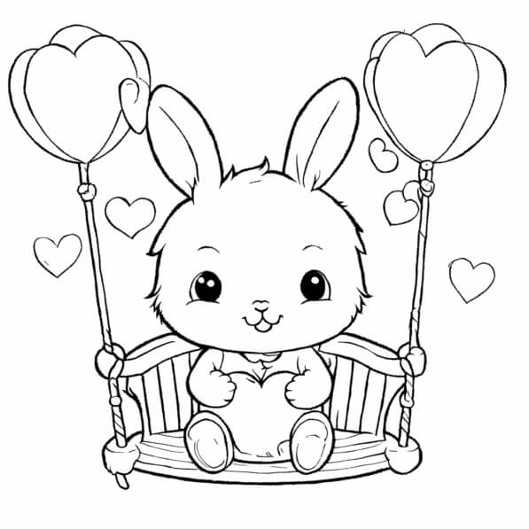 Download Cute Bunny on a Swing with Balloons Coloring pages Online ...
