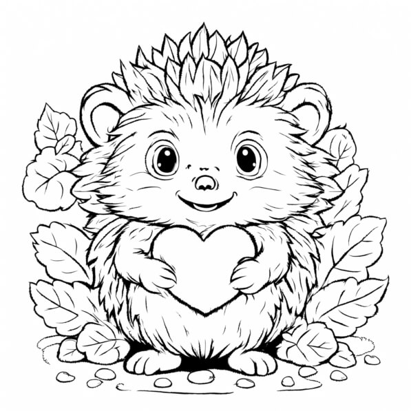 Download Cute Hedgehog Holding a Heart Coloring pages Online - Creative ...