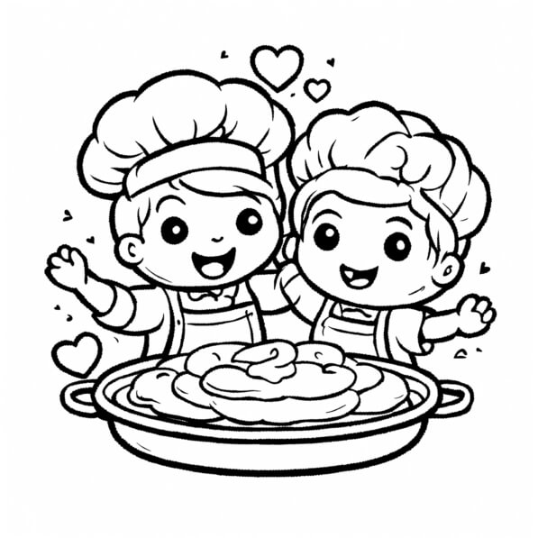 Download Happy children chefs cooking together Coloring pages Online ...