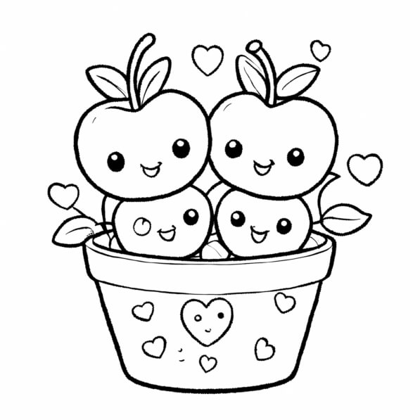 Download Cute Cartoon Apples in a Flower Pot Coloring pages Online ...