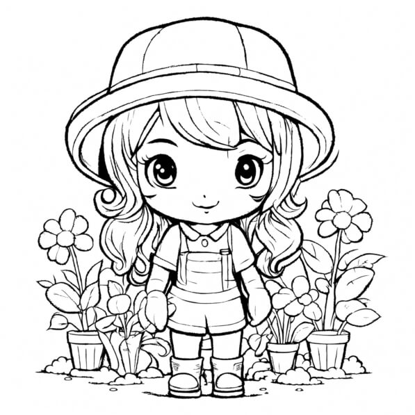 Download Chibi Character in a Flower Garden Coloring pages Online ...