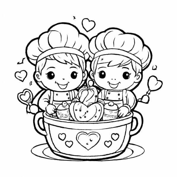 Download Cheerful Chefs Cooking Together Coloring pages Online ...