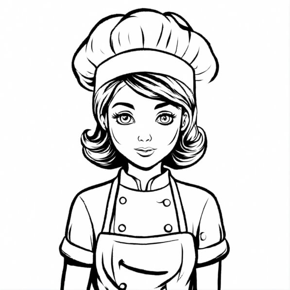Download Female Chef Character in Outline Style Coloring pages Online ...