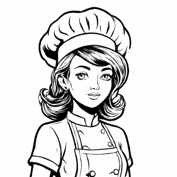 Download Female Chef Illustration Coloring pages Online - Creative Fabrica
