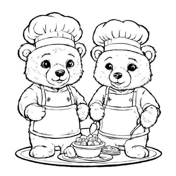 Download Cheerful Bear Chefs Preparing Dessert Coloring pages Online ...