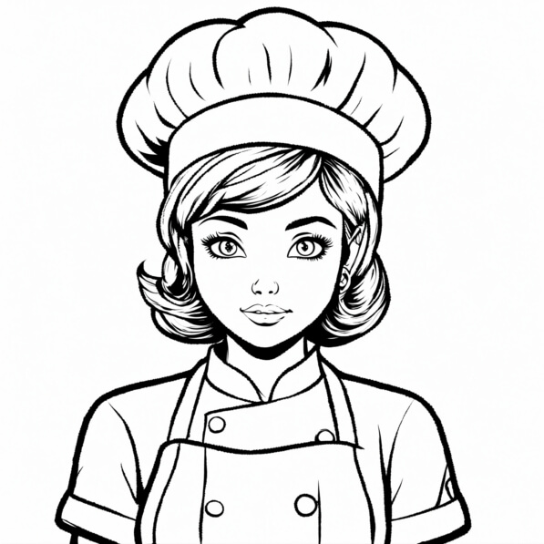 Download Young Female Chef in Outline Style Coloring pages Online ...