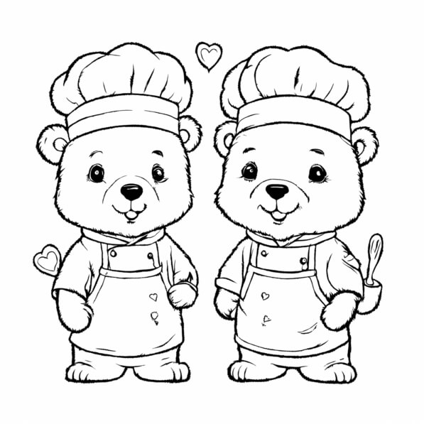 Download Cute Cartoon Bears as Chefs Coloring pages Online - Creative ...