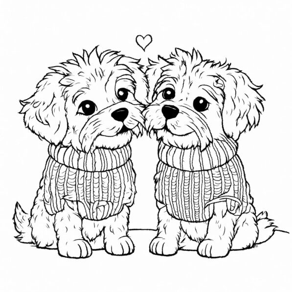 Download Cute Cartoon Dogs in Sweaters Coloring pages Online - Creative ...