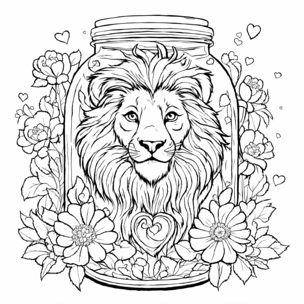 Descarga León en un tarro con flores y corazones Páginas para colorear ...