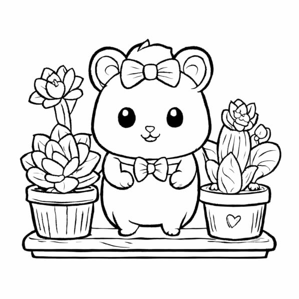 Baixe Hamster Fofo com Plantas Suculentas Colorir páginas - Creative ...