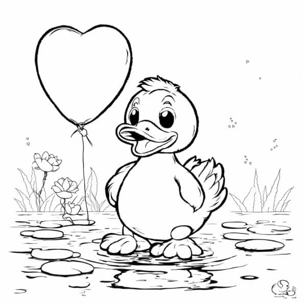 Descarga Pato de dibujos animados con globo en forma de corazón en un ...