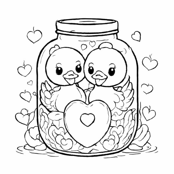 Descarga Patitos de dibujos animados lindos en un tarro con corazones ...