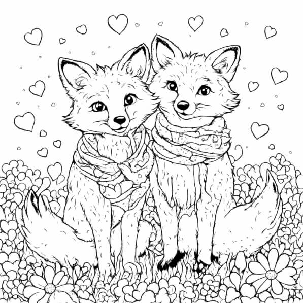 Download Twee Vossen in Sjaals Tussen Bloemen Kleurplaten online op ...