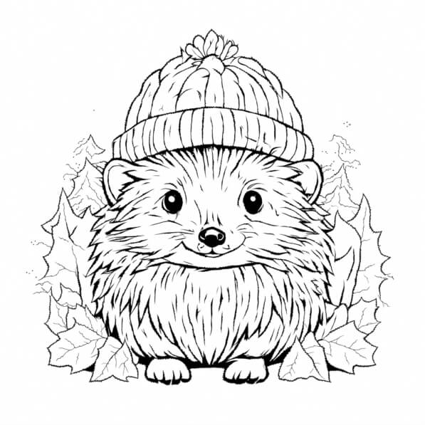 Download Adorable Hedgehog Wearing a Hat Coloring pages Online ...