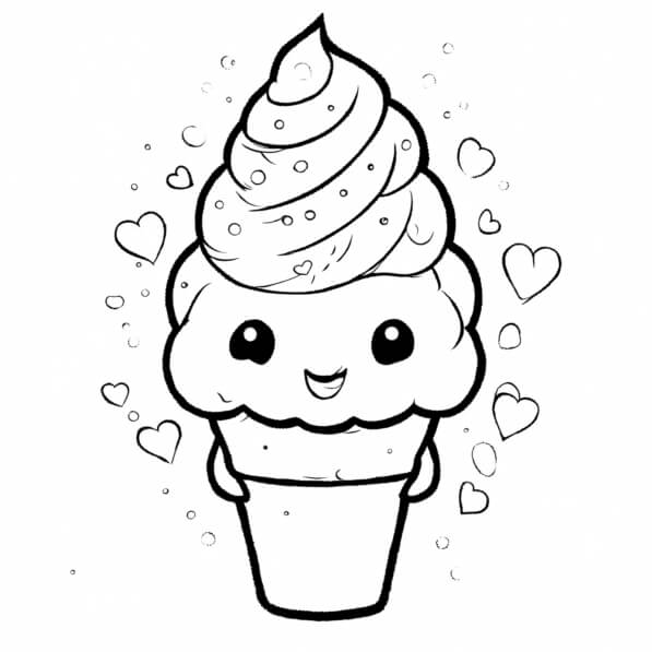 Download Cute Ice Cream Cone Character with Hearts Coloring pages ...