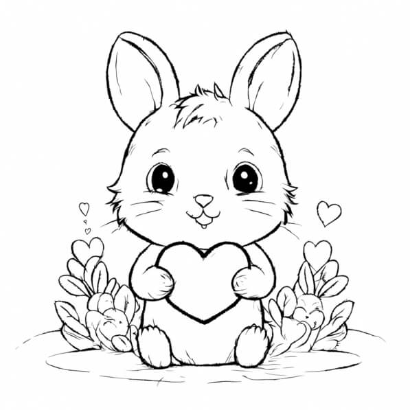 Download Cute Rabbit Holding Heart Coloring pages Online - Creative Fabrica