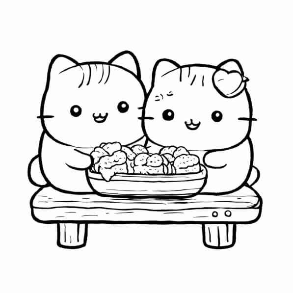 Download Two cartoon cats sharing baked goods Coloring pages Online ...