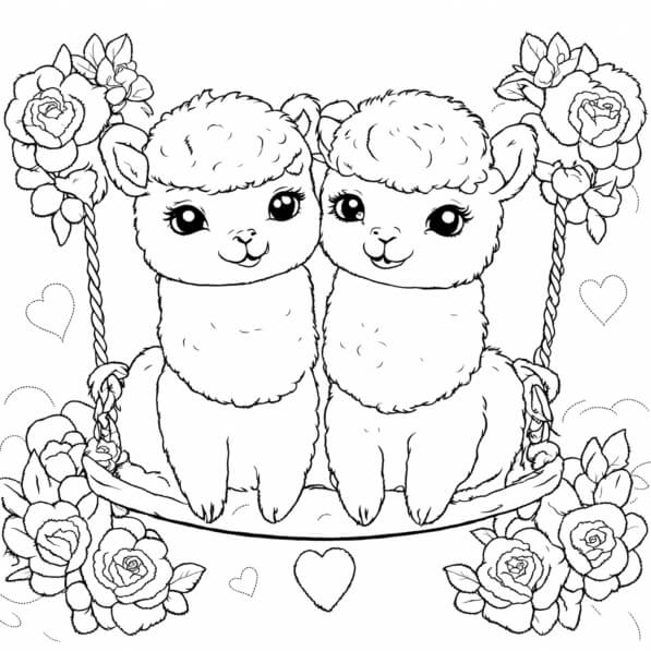 Download Cute Cartoon Alpacas on a Swing Coloring pages Online ...