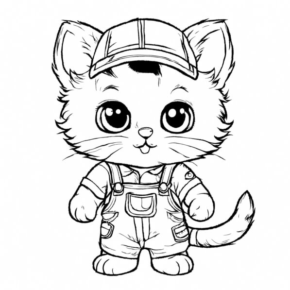 Descarga Gato de dibujos animados lindo con overoles Páginas para ...