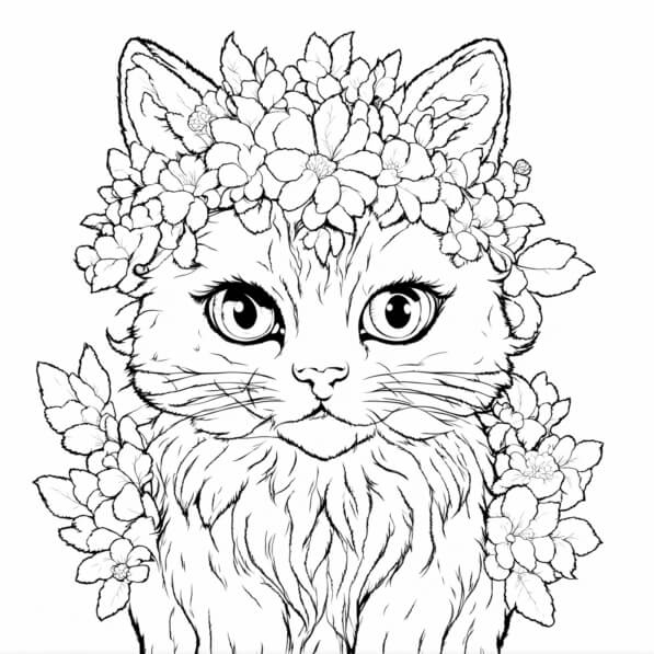 Download Flower Crown Cat Illustration Coloring pages Online - Creative ...
